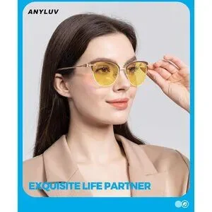 Accessories | Women Brown Cat Eye Look Clear Frame Light Yellow Lens ...